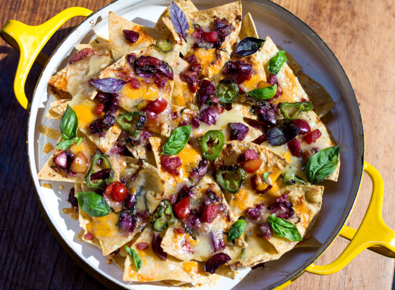 Layered Cheese Nachos with Fresh Cherry Salsa - A Zest for Life