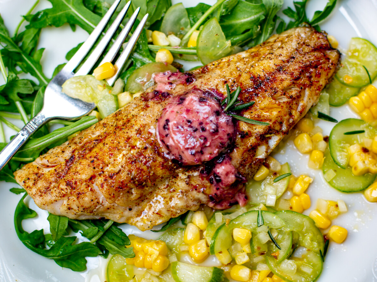 Grilled Black Bass Fillets with Red Wine, Shallot & Rosemary Compound ...