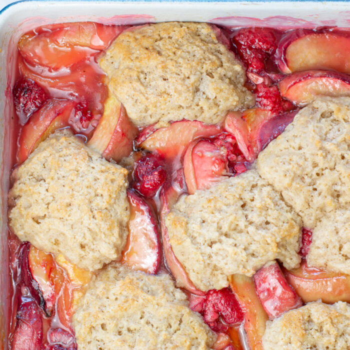 White Peach & Raspberry Cobbler - Buttermilk Drop Biscuits - A Zest for ...