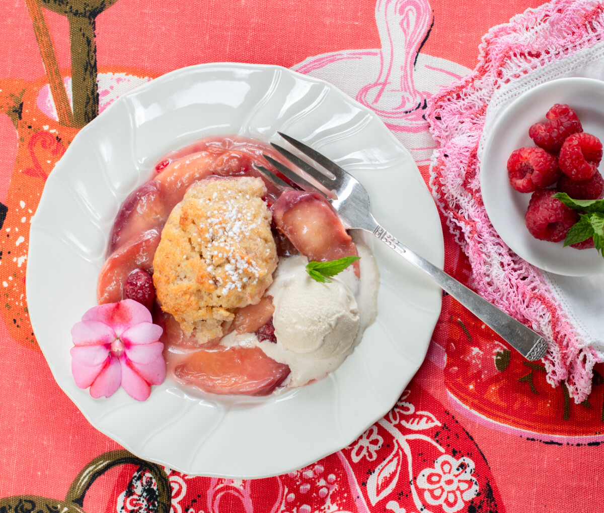 White Peach & Raspberry Cobbler - Buttermilk Drop Biscuits - A Zest for ...