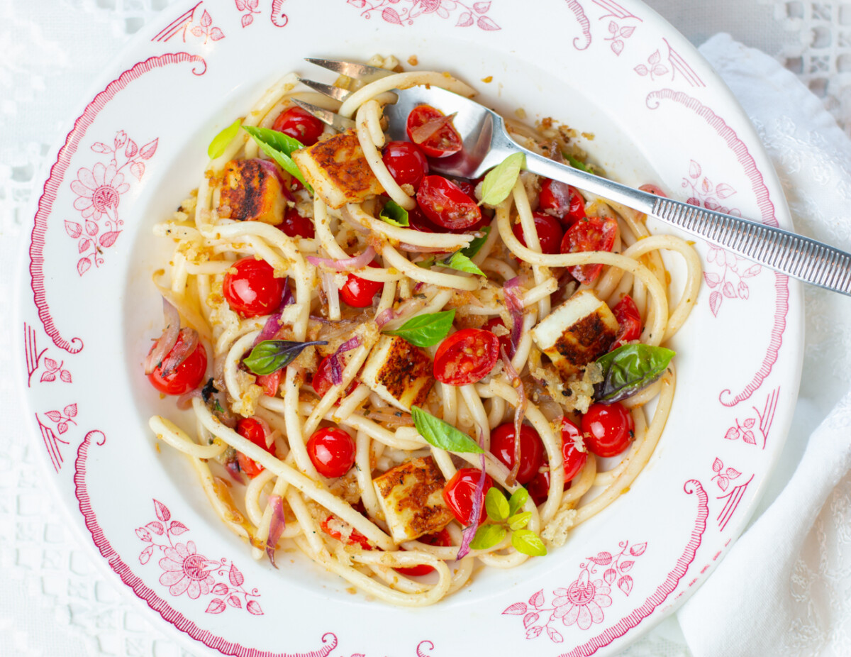 Candyland Marinated Tomatoes with Pasta & Halloumi Cheese - A Zest for Life