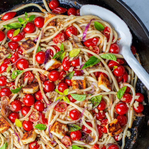 Candyland Marinated Tomatoes with Pasta & Halloumi Cheese - A Zest for Life