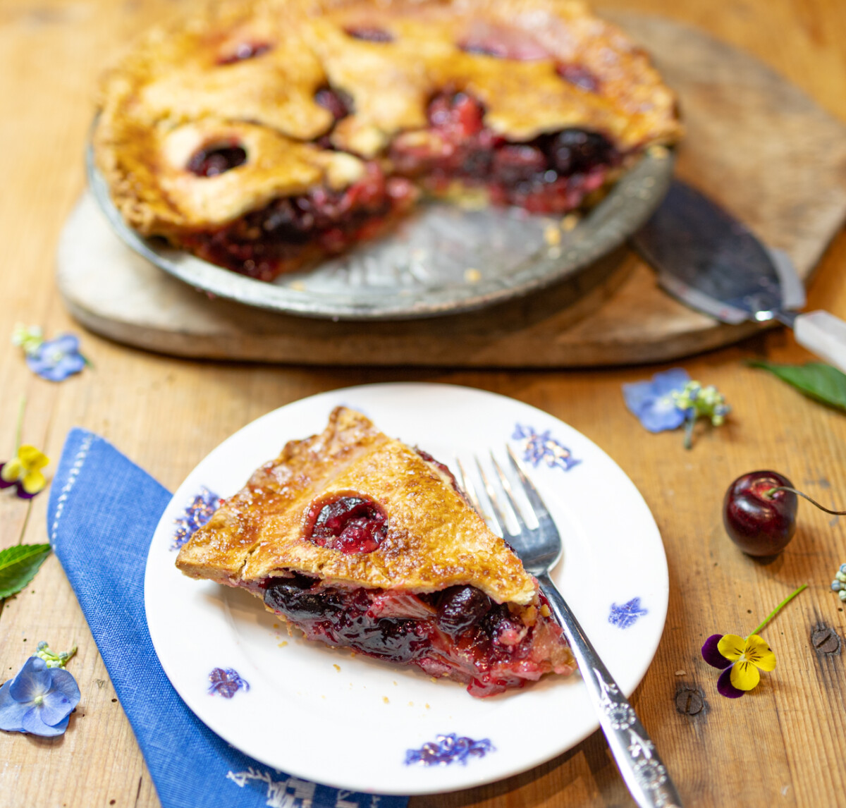 Karen's Rhubarb & Bing Cherry Pie with Dot Pastry Crust - A Zest for Life