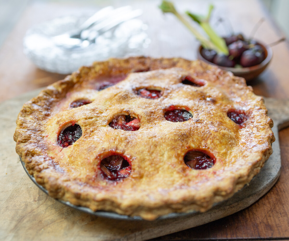 Karen's Rhubarb & Bing Cherry Pie with Dot Pastry Crust - A Zest for Life