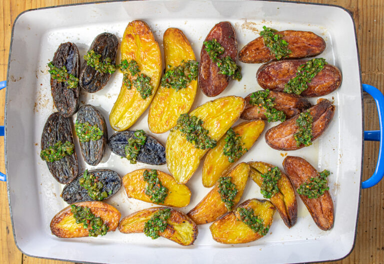 Perfectly Crispy Fingerling Potatoes with Roasted Poblano Chimichurri ...