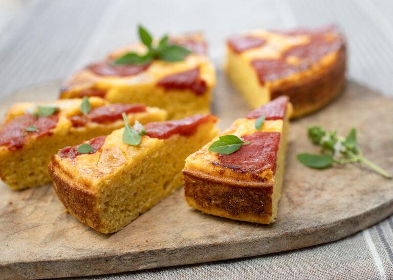 Karen's Upside-Down San Marzano Tomato Topped Cornbread - A Zest for Life